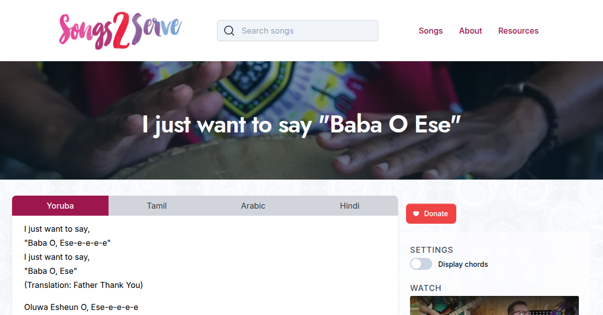 I just want to say "Baba O Ese" - Songs2Serve EU