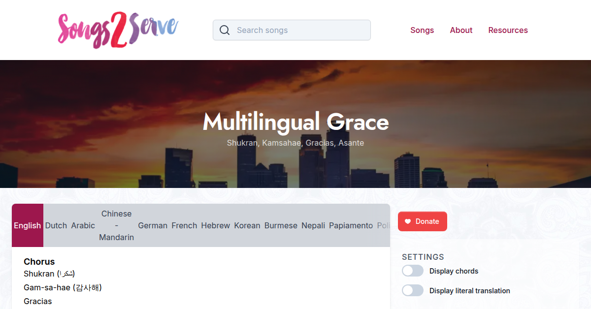 Multilingual Grace (Shukran, Kamsahae, Gracias, Asante) - Songs2Serve EU