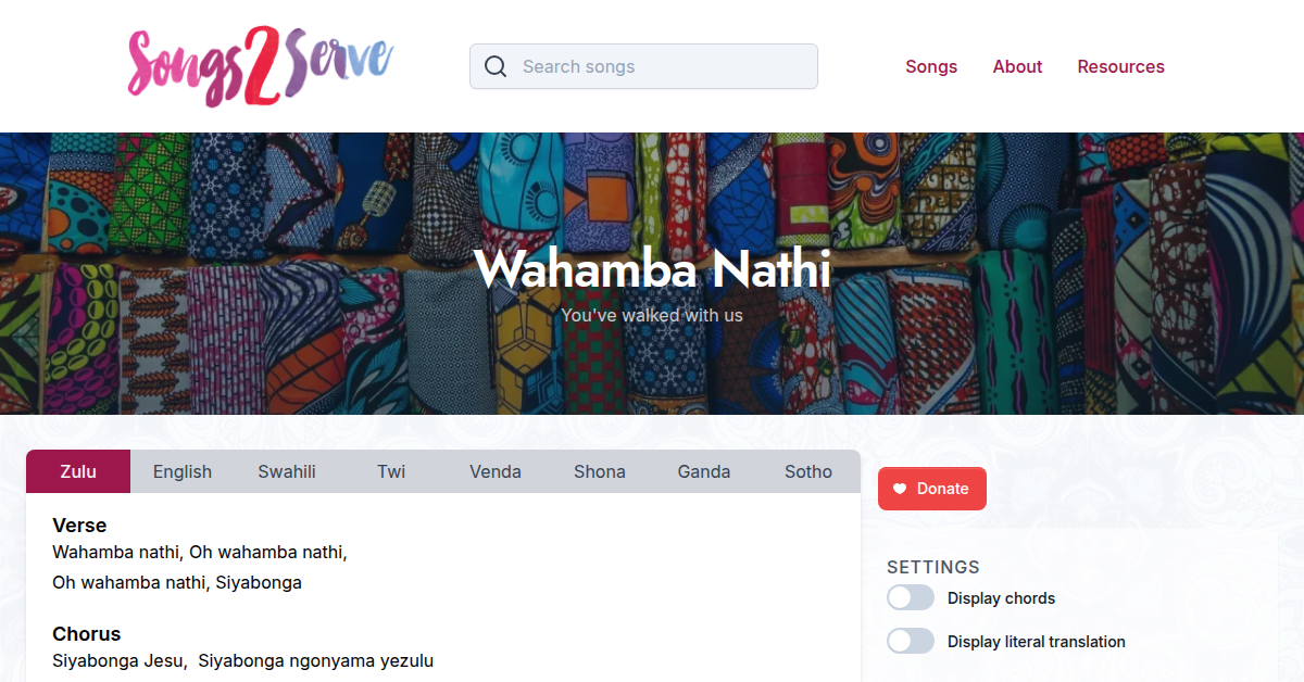 Wahamba Nathi (You've walked with us) - Songs2Serve EU